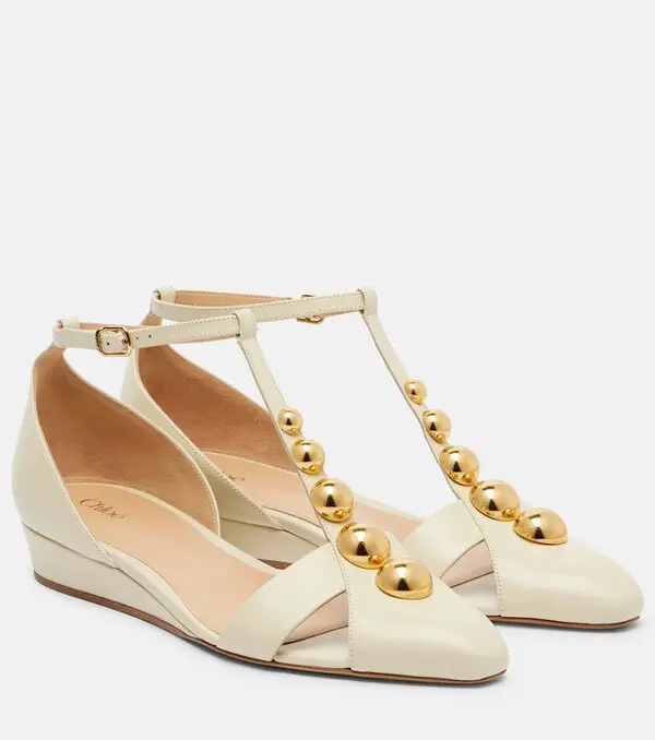 Chloé Embellished Leather Flats - White