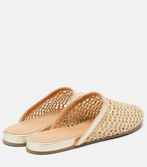ANCIENT GREEK SANDALS Leather-trimmed Raffia Mules
