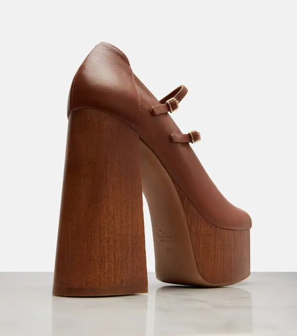 Chloé Loti Leather Platform Mary Jane Pumps