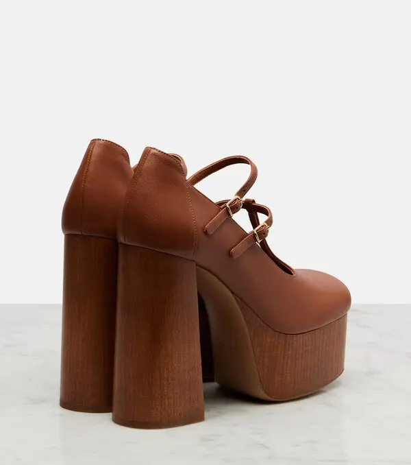 Chloé Loti Leather Platform Mary Jane Pumps - Brown
