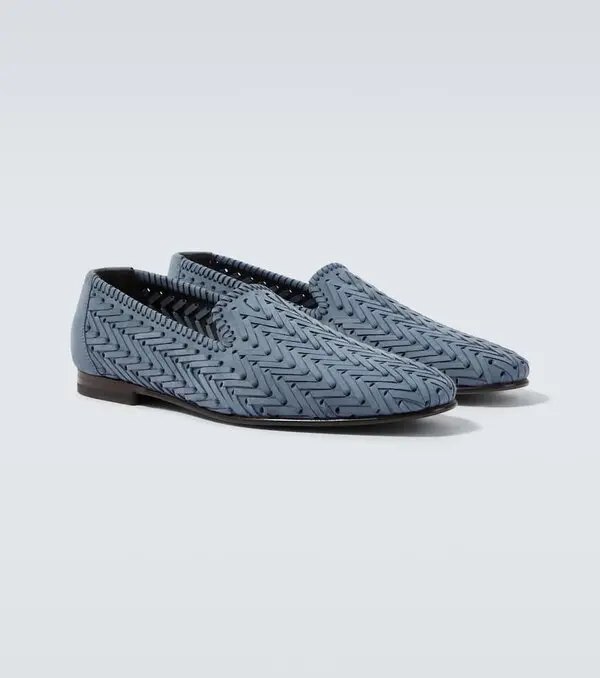 Manolo Blahnik Mario Woven Leather Loafers - Blue