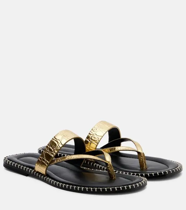 Dries Van Noten Croc-effect Leather Thong Sandals - Black