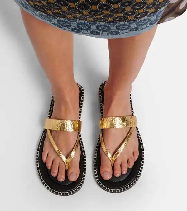 Dries Van Noten Croc-effect Leather Thong Sandals - Black