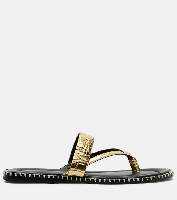 Dries Van Noten Croc-effect Leather Thong Sandals - Black