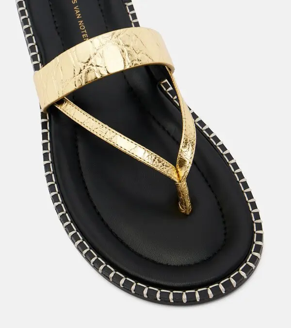 Dries Van Noten Croc-effect Leather Thong Sandals - Black