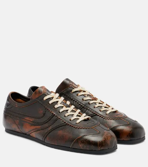 Dries Van Noten Distressed Leather Sneakers - Brown