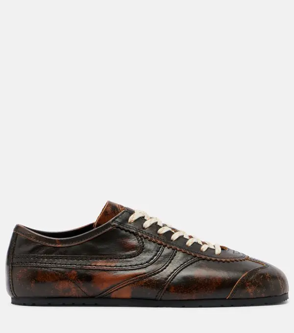 Dries Van Noten Distressed Leather Sneakers - Brown