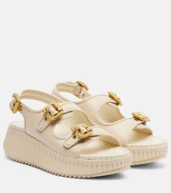 Chloé Nama Leather Platform Sandals - White
