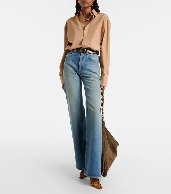 Saint Laurent Cassandre Cotton Poplin Shirt - Beige