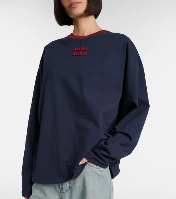 Miu Miu Logo Cotton Jersey T-shirt - Blue