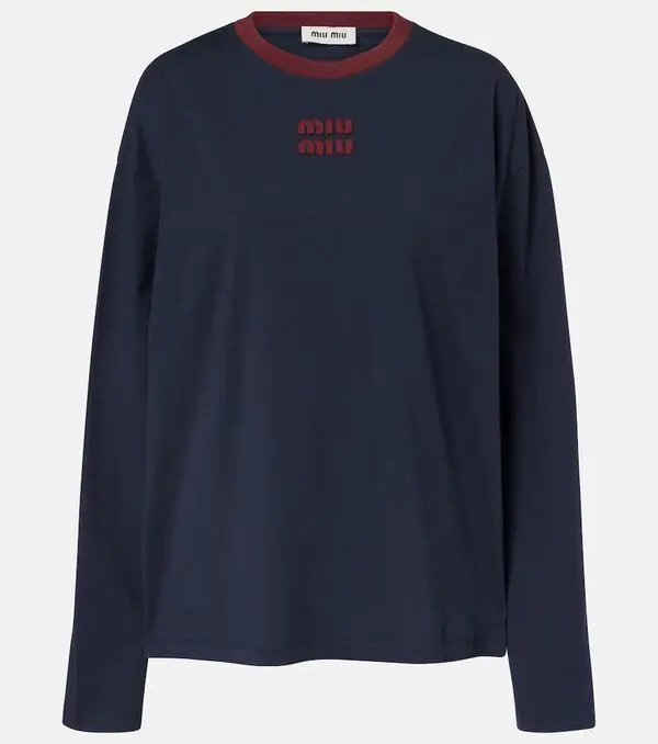 Miu Miu Logo Cotton Jersey T-shirt - Blue