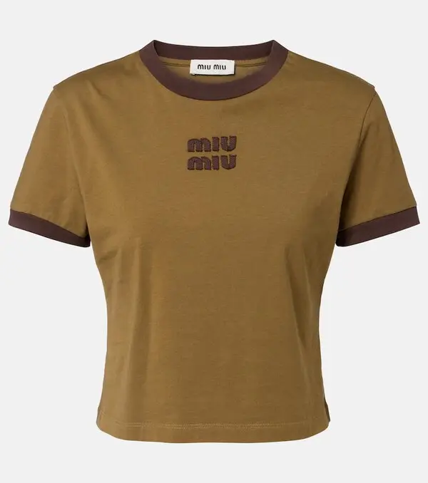 Miu Miu Logo Cotton Jersey T-shirt - Green