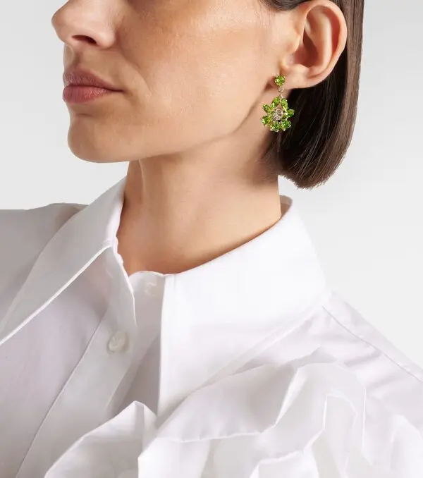 Simone Rocha Heartbloom Embellished Drop Earrings - Green