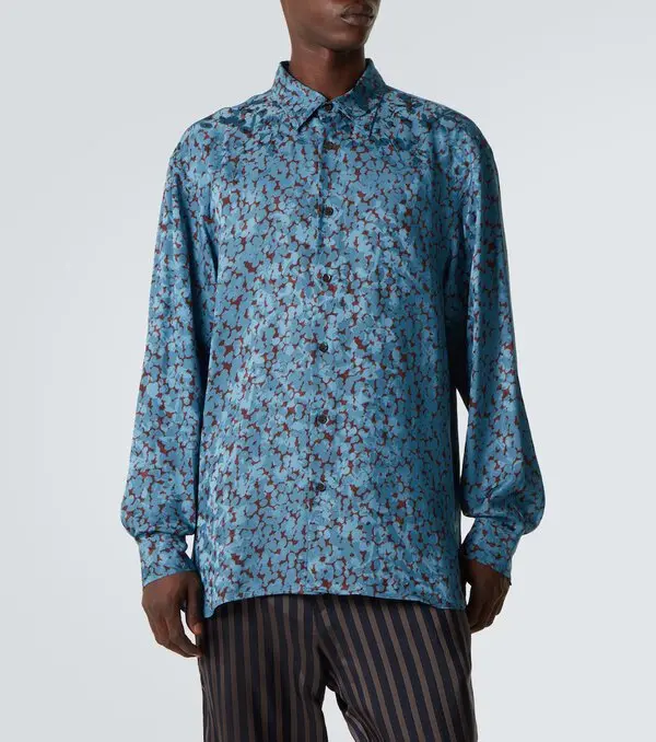 Dries Van Noten Printed Satin Shirt - Blue