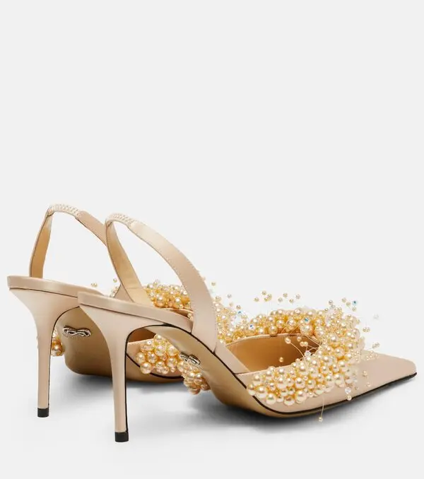 Mach & Mach Floating Pearls 85 Slingback Pumps - Pink