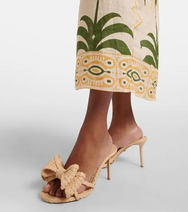 Mach & Mach Le Cadeau Raffia Mules With Bow Detailing - Beige