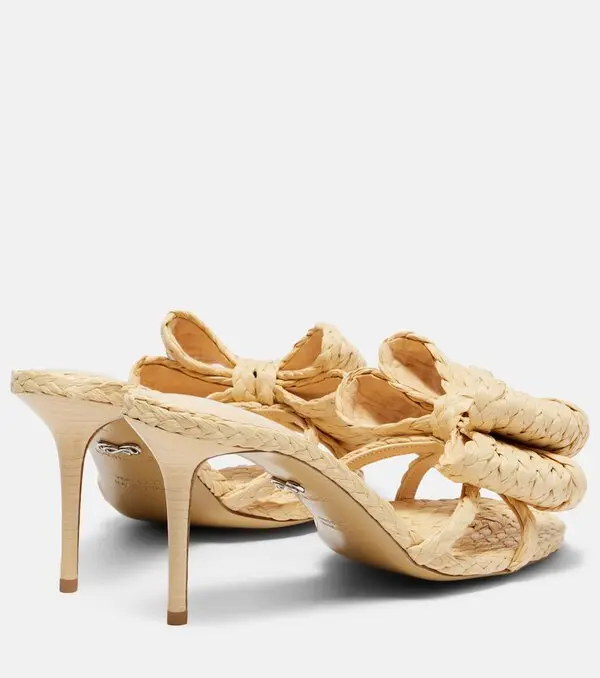 Mach & Mach Le Cadeau Raffia Mules With Bow Detailing - Beige