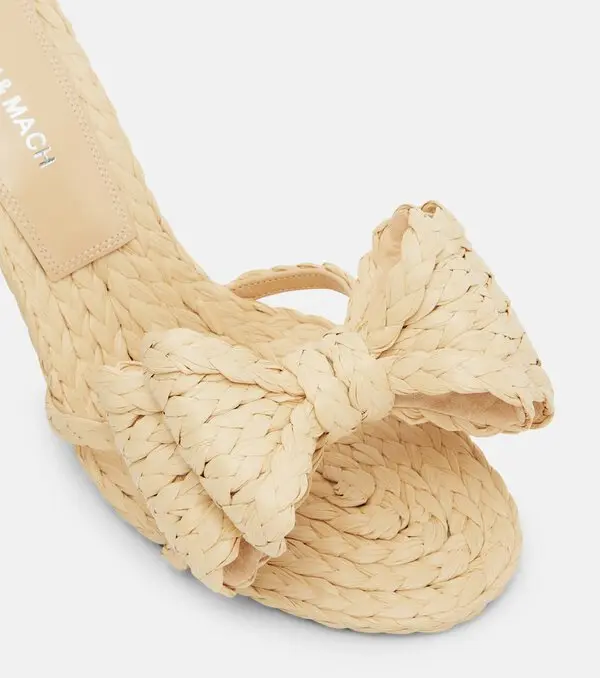 Mach & Mach Le Cadeau Raffia Mules With Bow Detailing - Beige