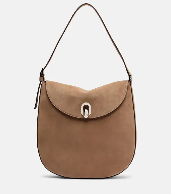 Savette Tondo Large Suede Shoulder Bag - Beige