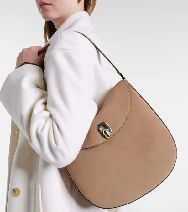 Savette Tondo Large Suede Shoulder Bag - Beige