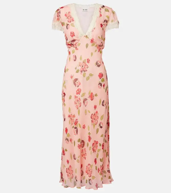 Rixo Clarice Floral Lace-trimmed Midi Dress - Pink