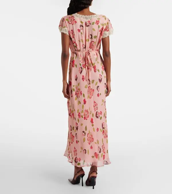 Rixo Clarice Floral Lace-trimmed Midi Dress - Pink