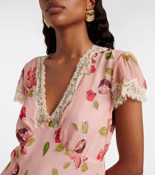 Rixo Clarice Floral Lace-trimmed Midi Dress - Pink