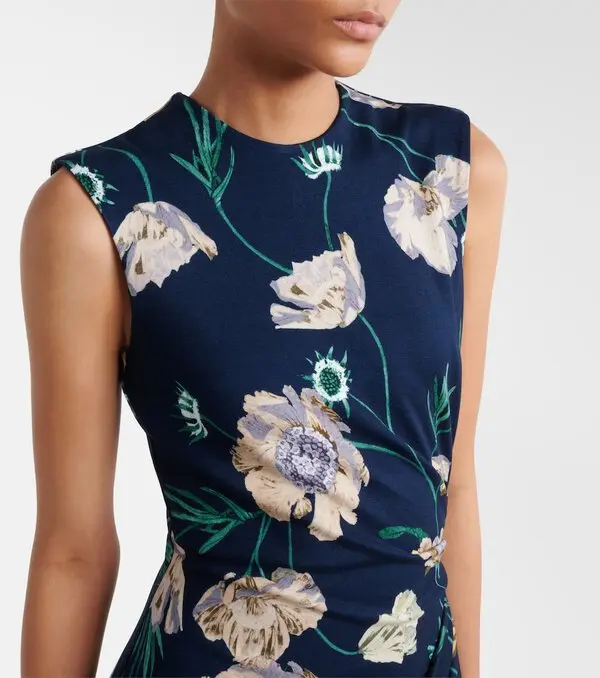 Erdem Draped Floral Jersey Midi Dress - Blue