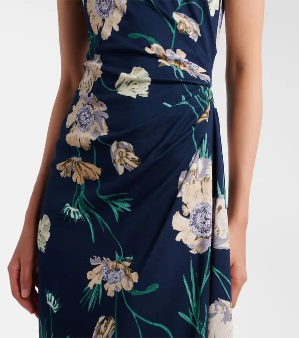 Erdem Draped Floral Jersey Midi Dress - Blue