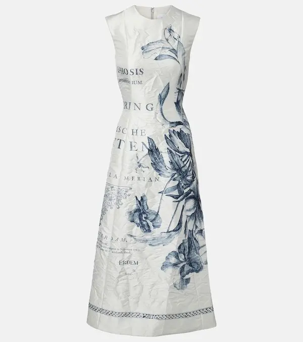Erdem Printed Satin Twill Midi Dress - Blue