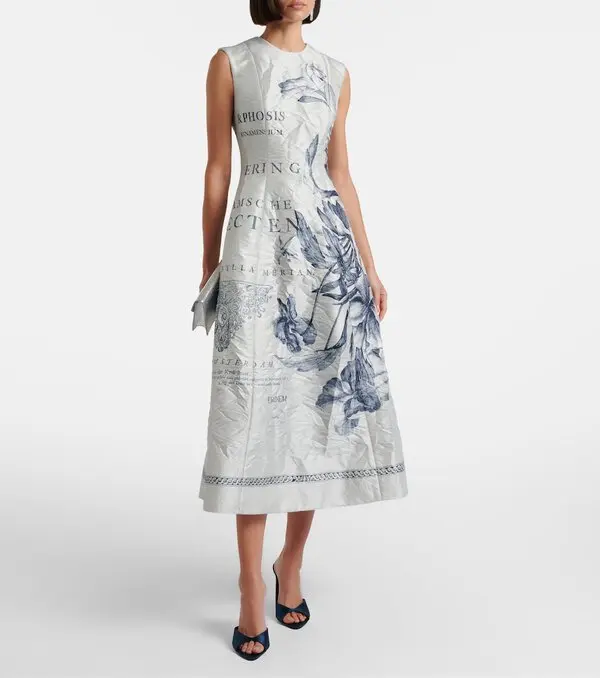 Erdem Printed Satin Twill Midi Dress - Blue