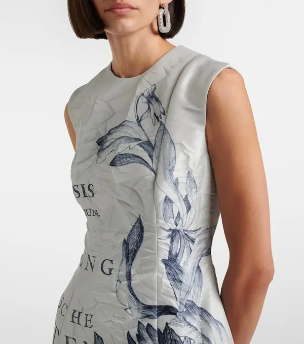 Erdem Printed Satin Twill Midi Dress - Blue