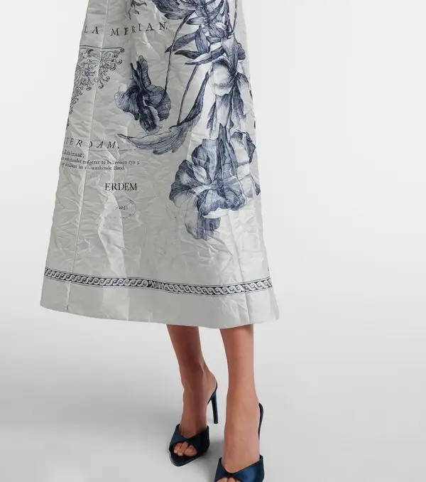 Erdem Printed Satin Twill Midi Dress - Blue
