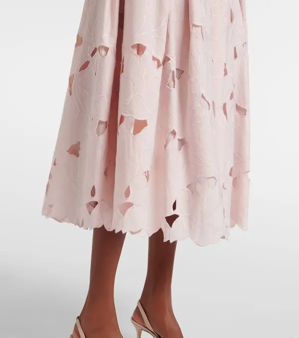 Erdem Cutout Floral Pleated Midi Skirt