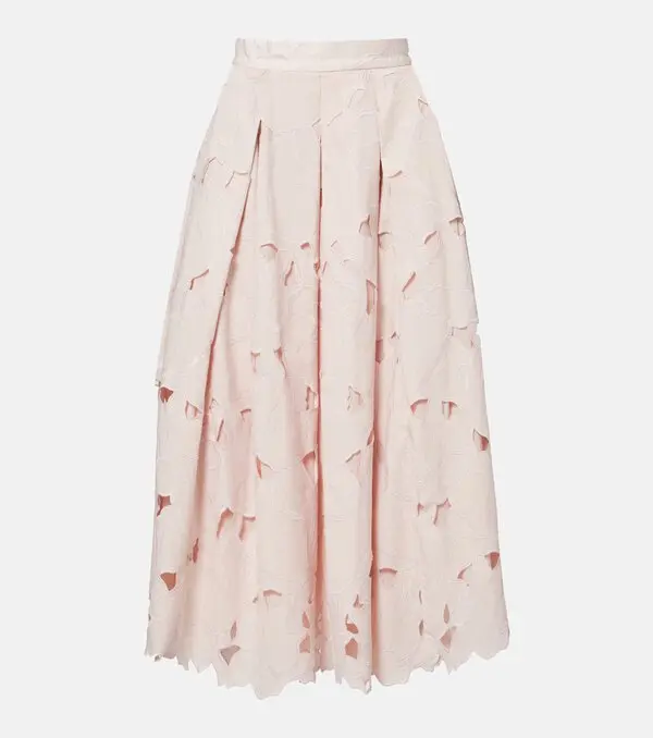 Erdem Cutout Floral Pleated Midi Skirt - Pink