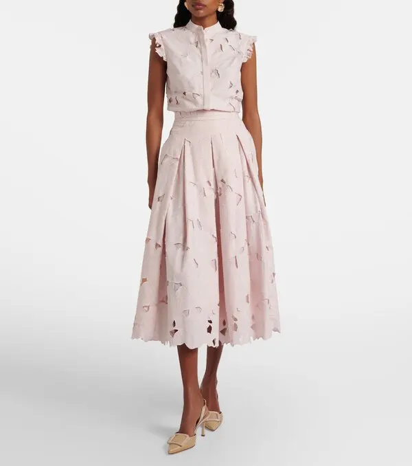 Erdem Cutout Floral Pleated Midi Skirt - Pink