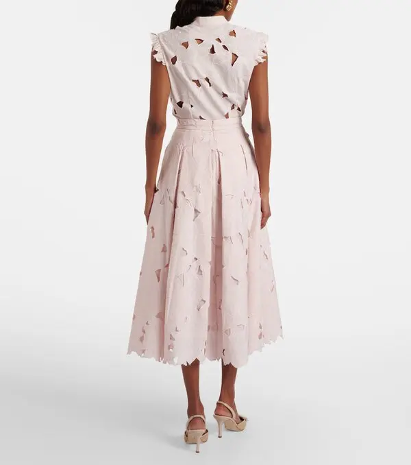Erdem Cutout Floral Pleated Midi Skirt - Pink