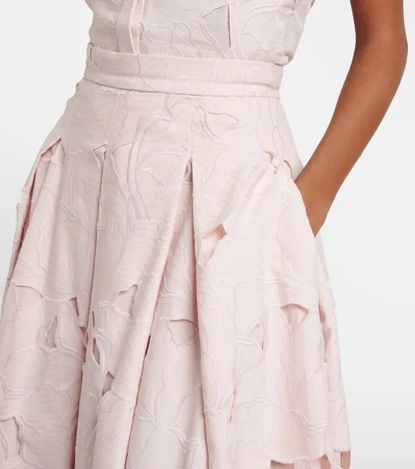 Erdem Cutout Floral Pleated Midi Skirt - Pink