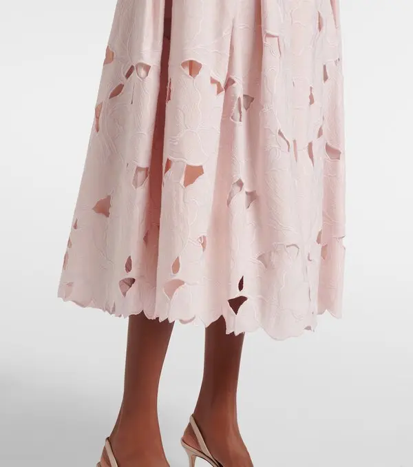 Erdem Cutout Floral Pleated Midi Skirt - Pink