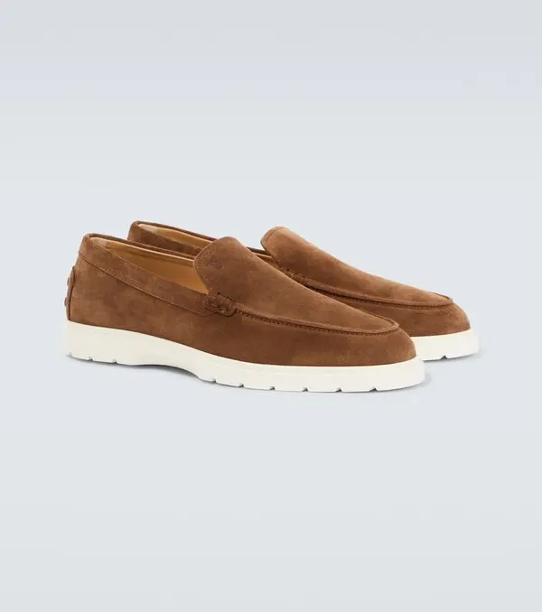 TOD'S Suede Almond Toe Loafers - Brown