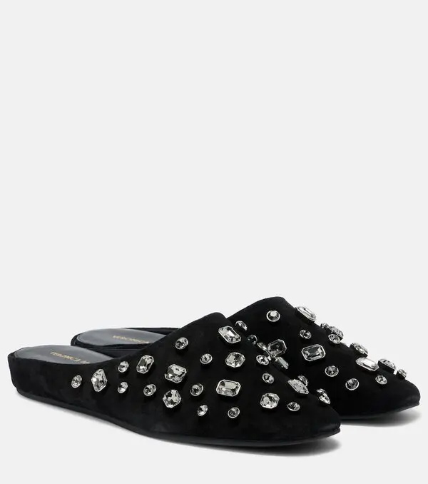 Veronica Beard Narcisa Crystal-embellished Suede Mules - Black