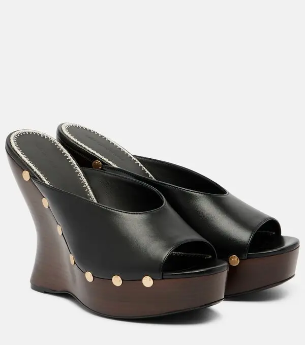Magda Butrym 115 Studded Leather Wedge Mules - Black