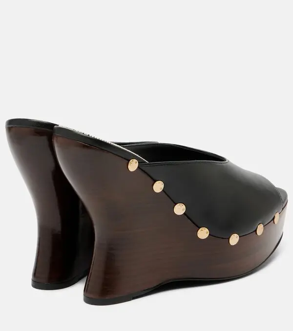 Magda Butrym 115 Studded Leather Wedge Mules - Black