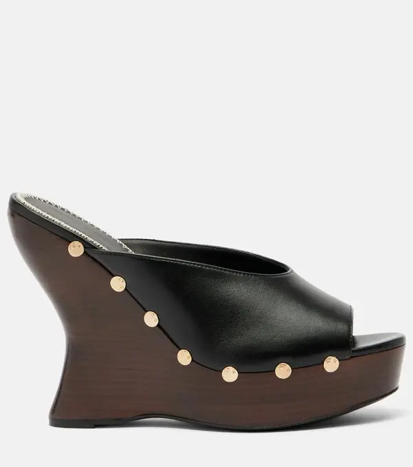 Magda Butrym 115 Studded Leather Wedge Mules - Black
