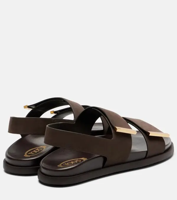 TOD'S Suede Slingback Sandals - Brown