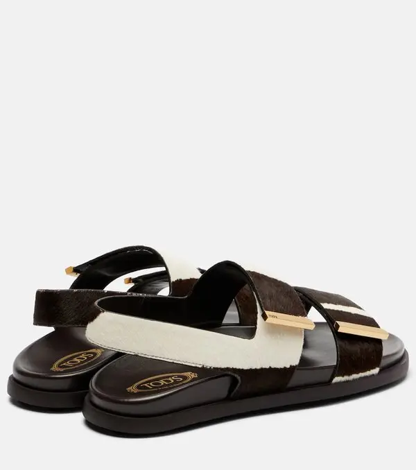 TOD'S Printed Calf Hair Sandals - Brown