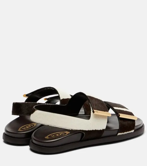 TOD'S Printed Calf Hair Sandals - Brown