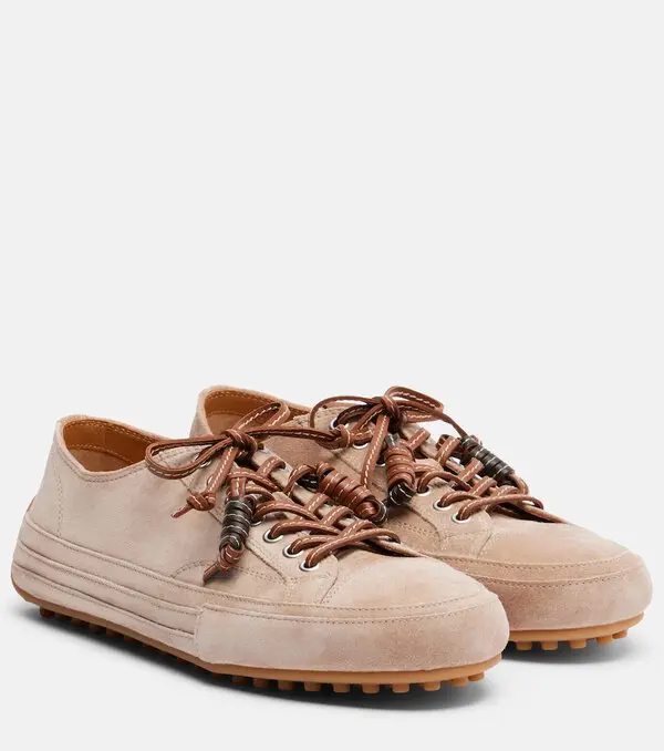 TOD'S Suede Lace-up Sneakers - Beige