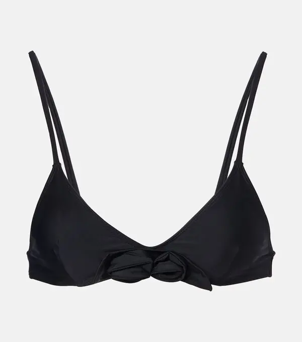 Coperni Floral Appliqué Bikini Top - Black