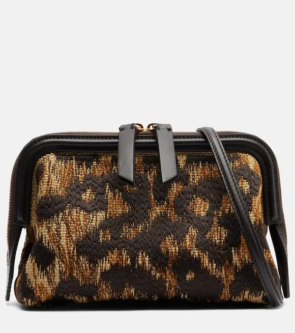 Etro Leather-trimmed Raffia-effect Crossbody Bag - Brown